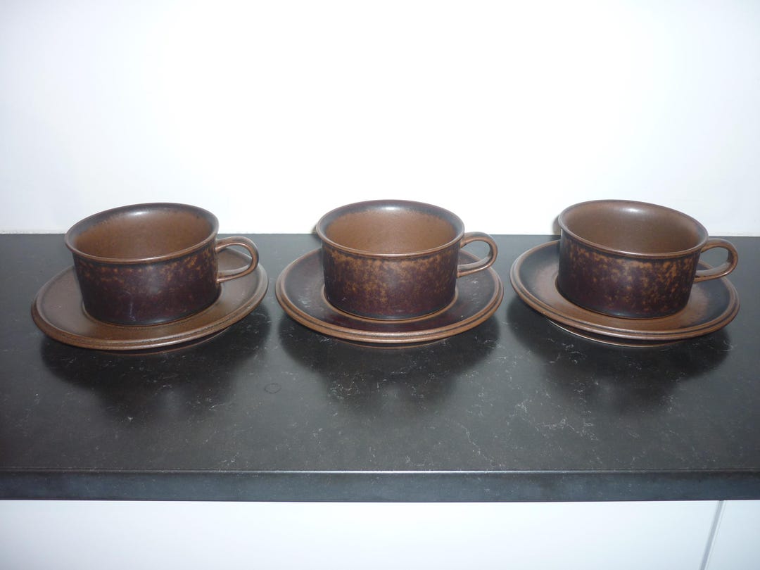 Arabia Finland RUSKA Brown Set of Three Mocha Tea Cups & Saucers Autumn ...