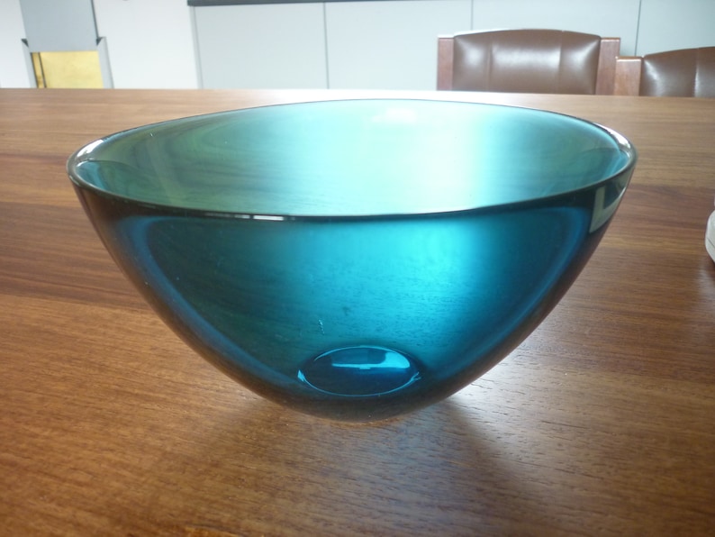 Orrefors FUGA Large Blue Glass Bowl Designed by Sven Palmquist Made in ...