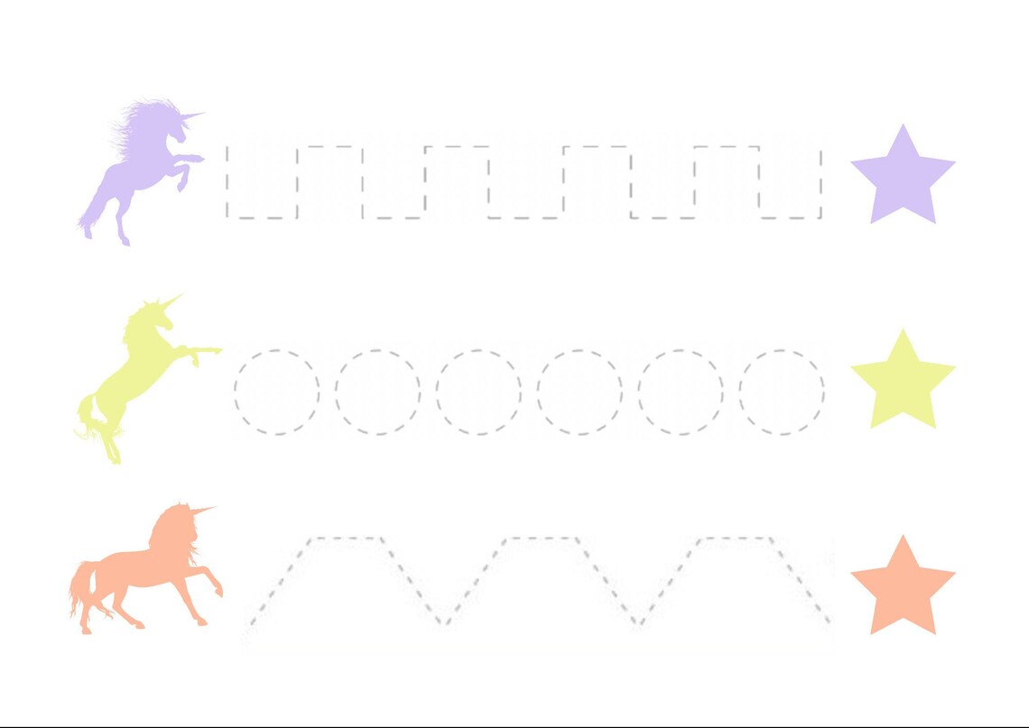 Unicorn Trace the Lines Worksheets Pre Writing Skills Fine | Etsy
