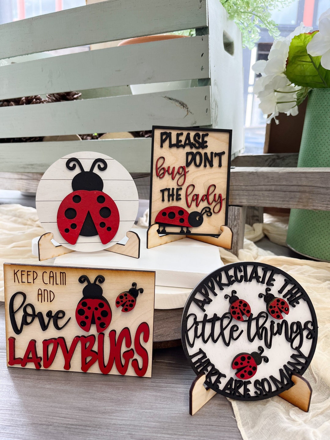 Ladybug Wood Signs, Summer, Ladybugs, Don’t Bug the Lady, Red and Black ...