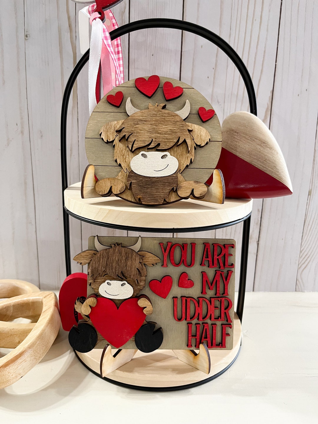 Valentine’s Highland Cow Decor, Fluffy Cows, Valentine’s Day Decor ...