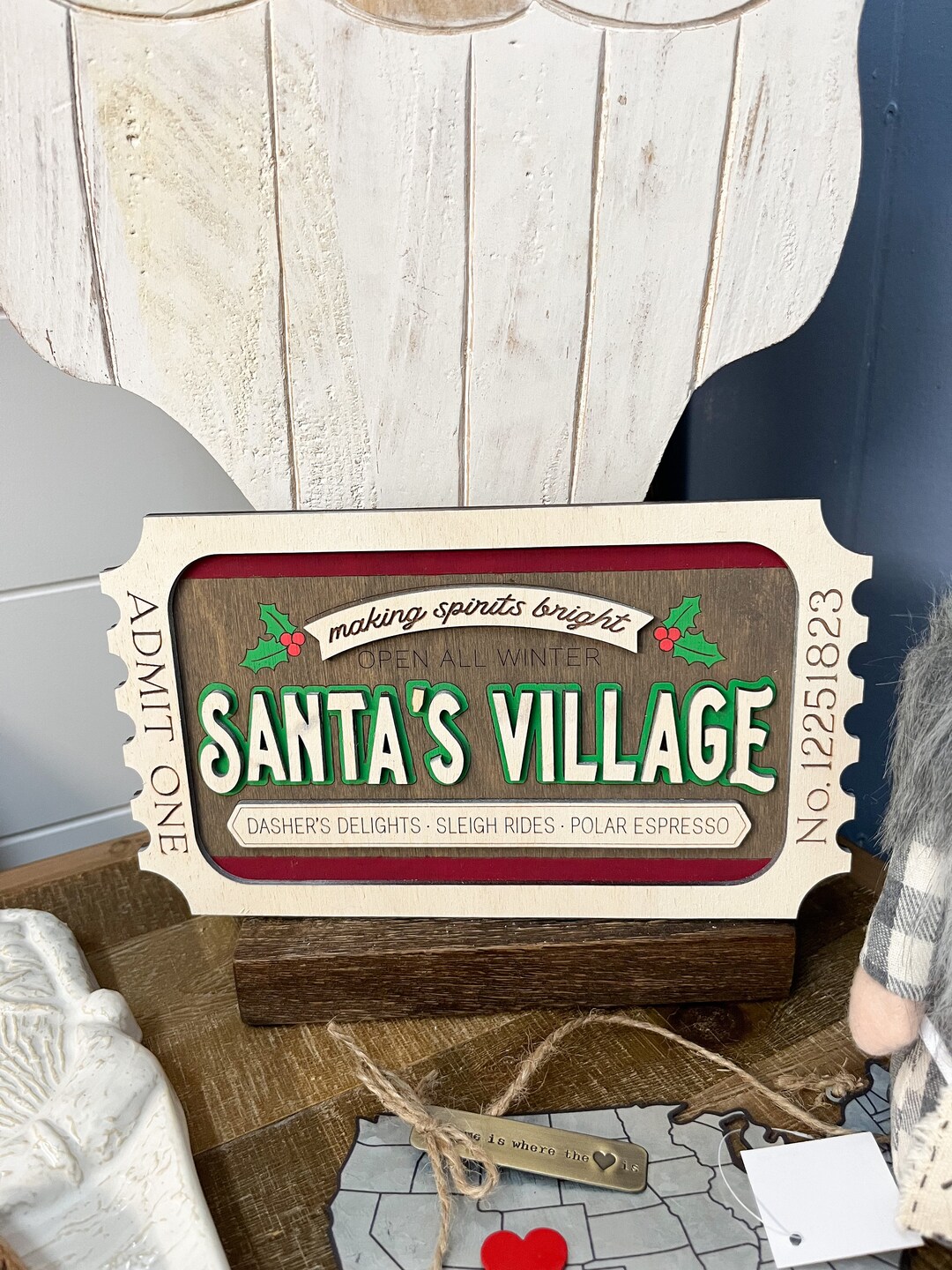 Santas Village Sign, Christmas Decor, Santa Claus, Santa Ticket, Sleigh ...