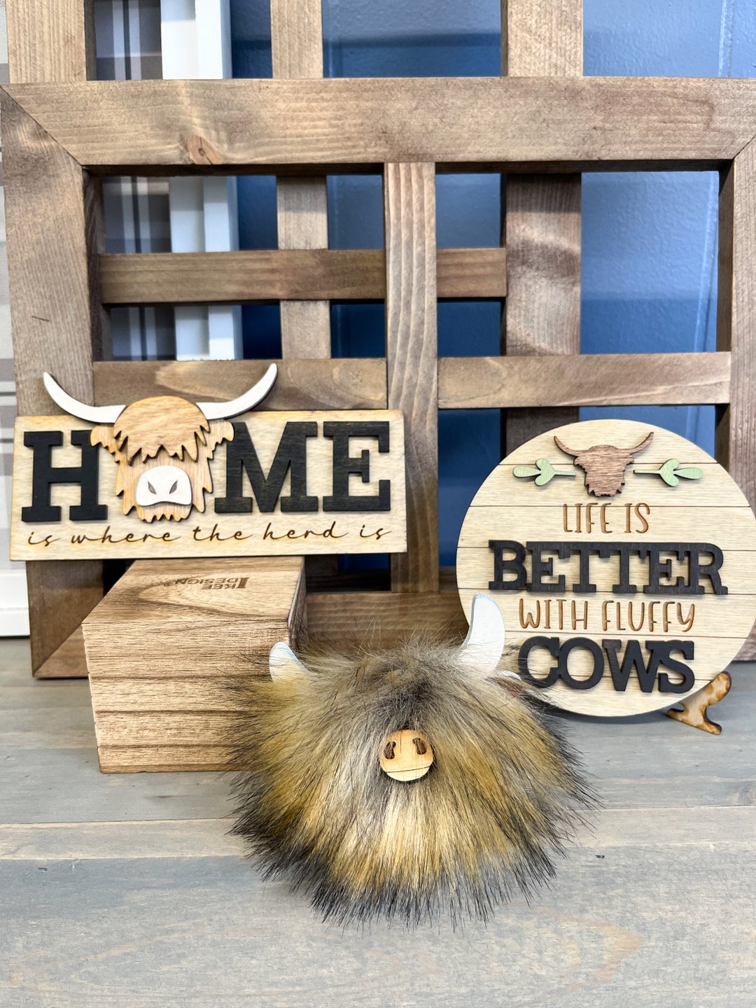 Highland Cow Mini Signs, Fluffy Cows, Home is Where the Herd Is, Tier ...