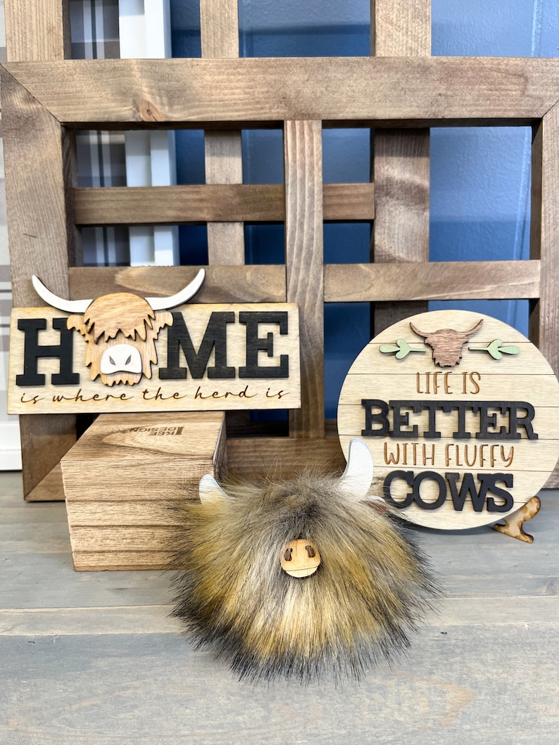 Highland Cow Mini Signs, Fluffy Cows, Home is Where the Herd Is, Tier ...