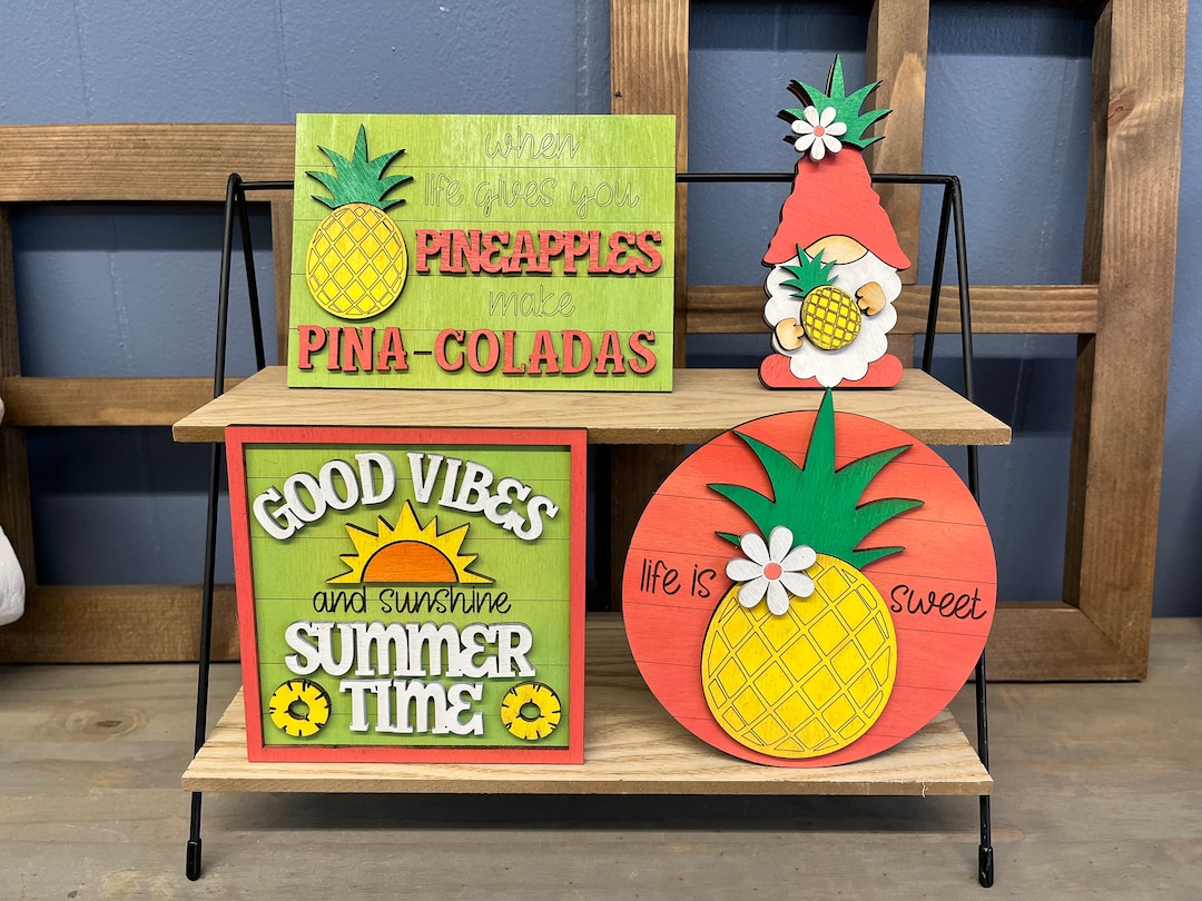 Pineapple Mini Signs, Tier Tray Decor, Summer, Pina-coladas, Life is ...