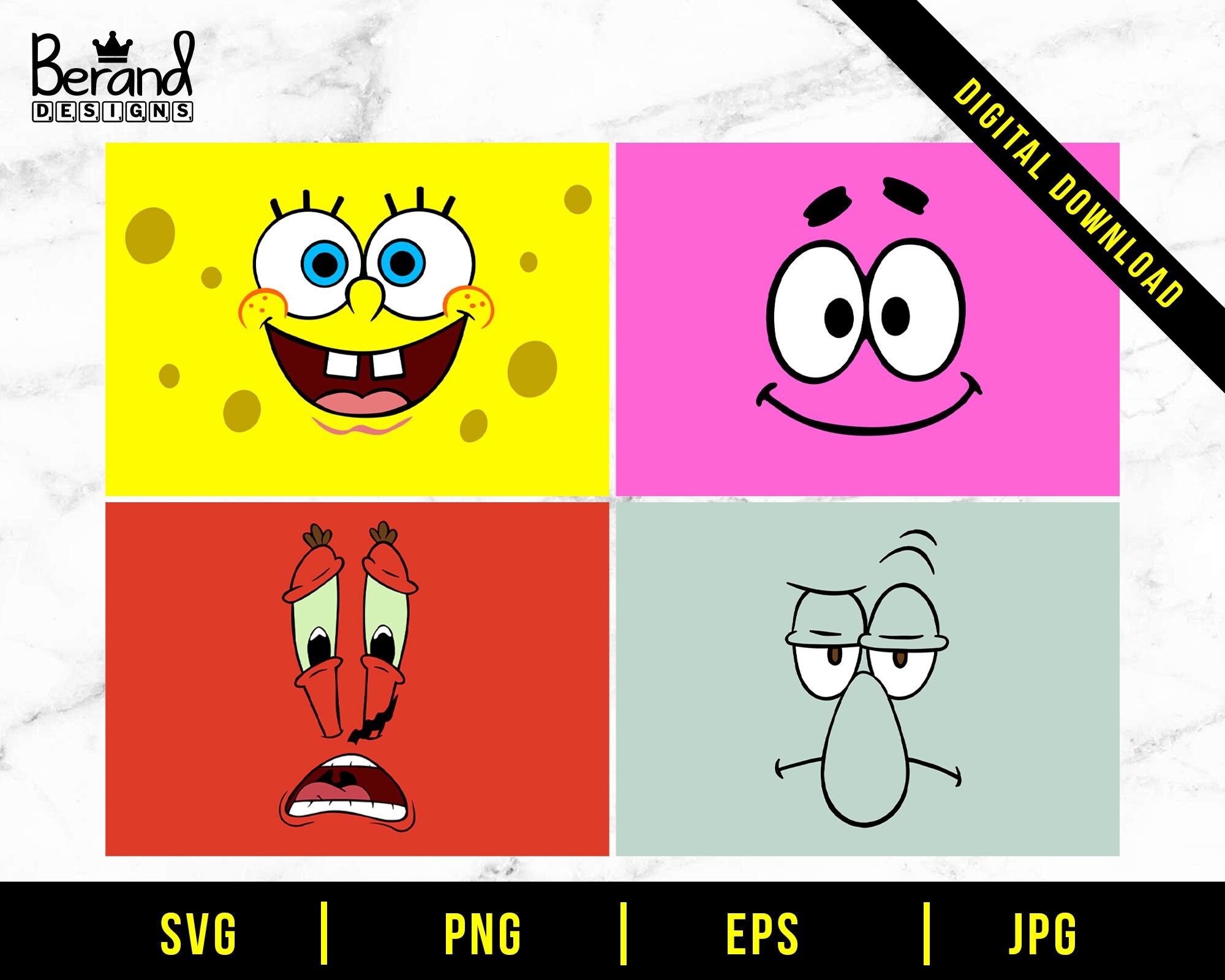 SpongeBob Faces Svg SpongeBob Faces Cut Spongebob Characters | Etsy