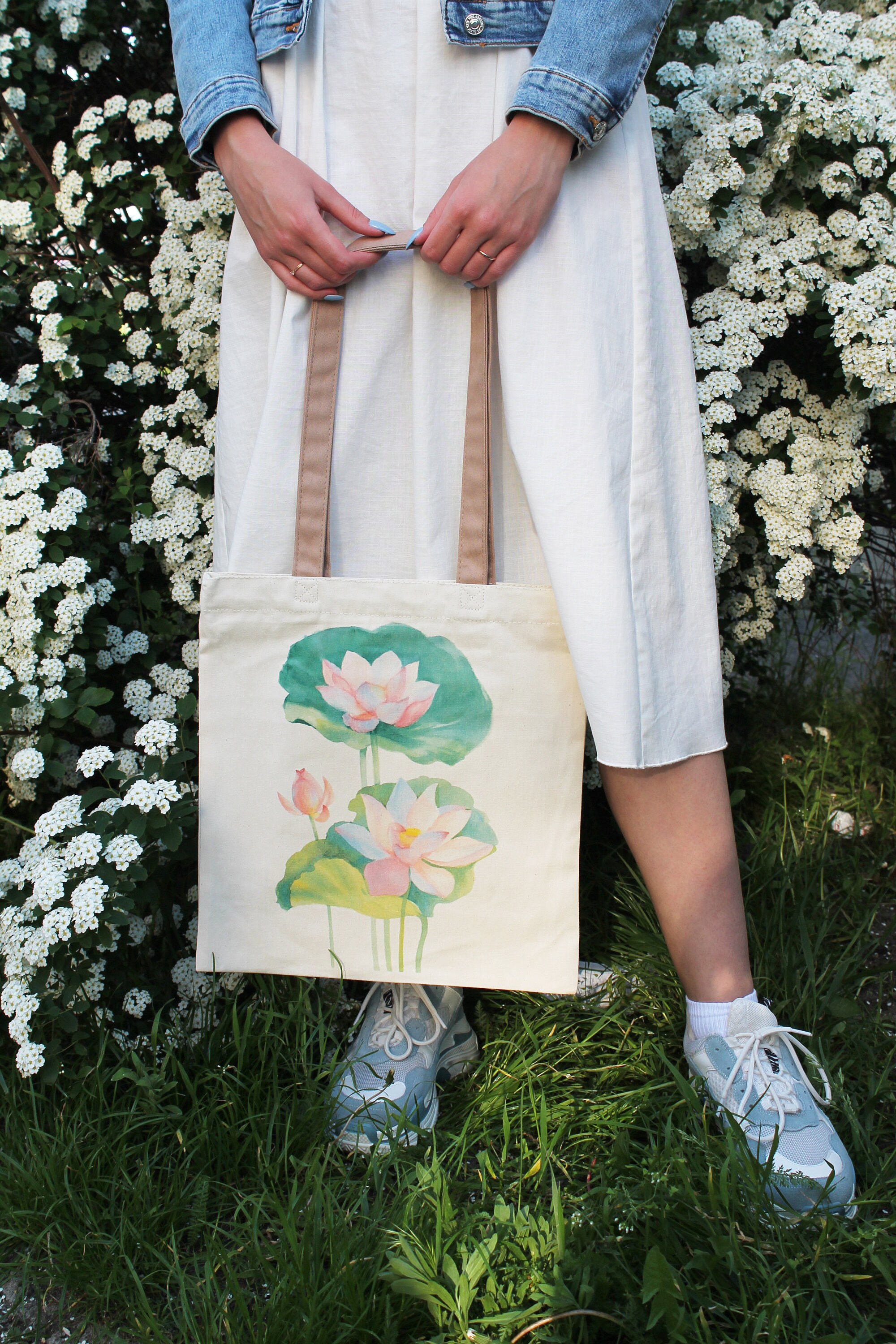 Custom Cotton Tote Bag Lily Pad Tote Bag Tote With Pockets - Etsy UK