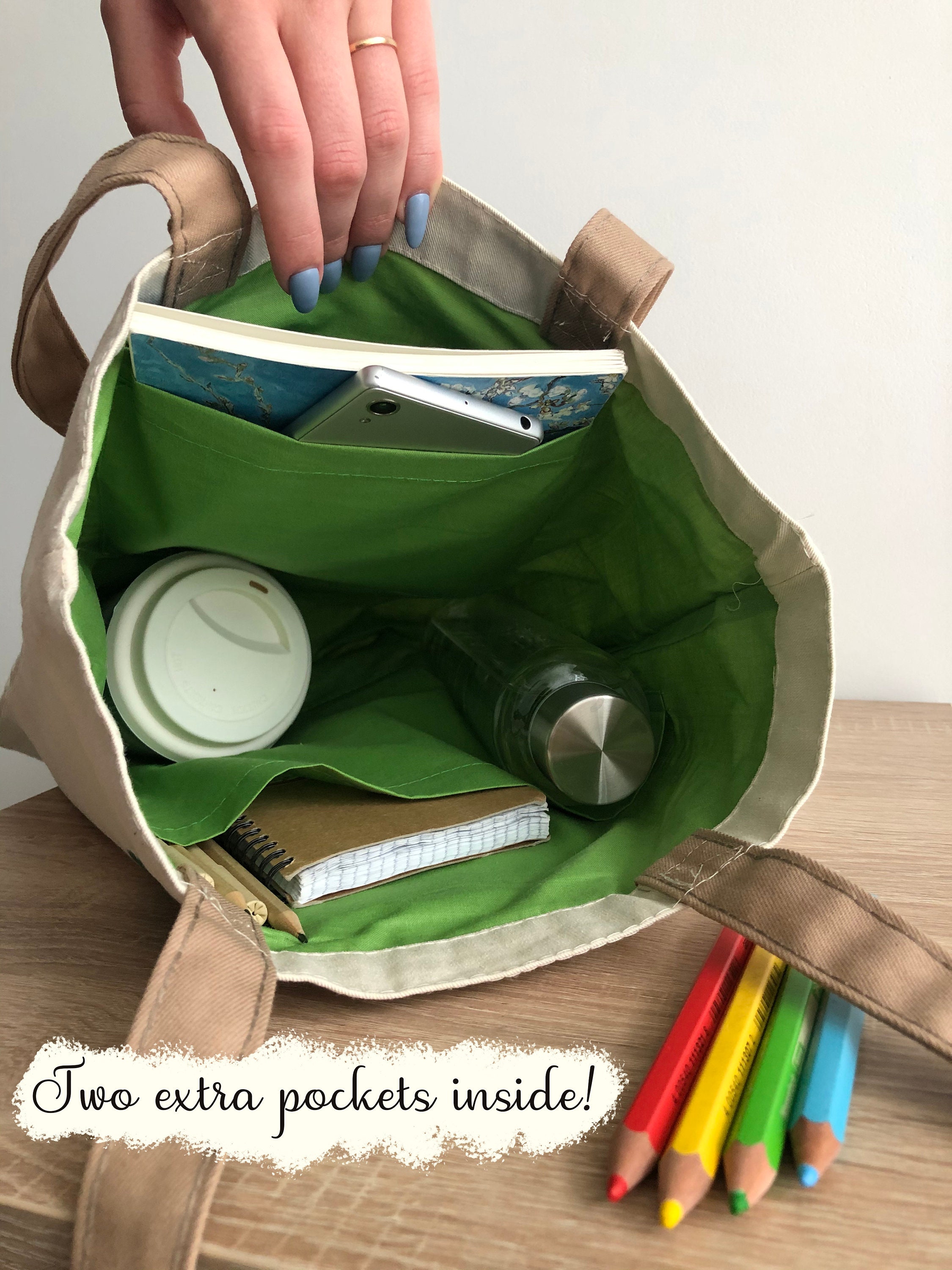 Custom cotton tote bag Lily pad tote bag Tote with pockets | Etsy