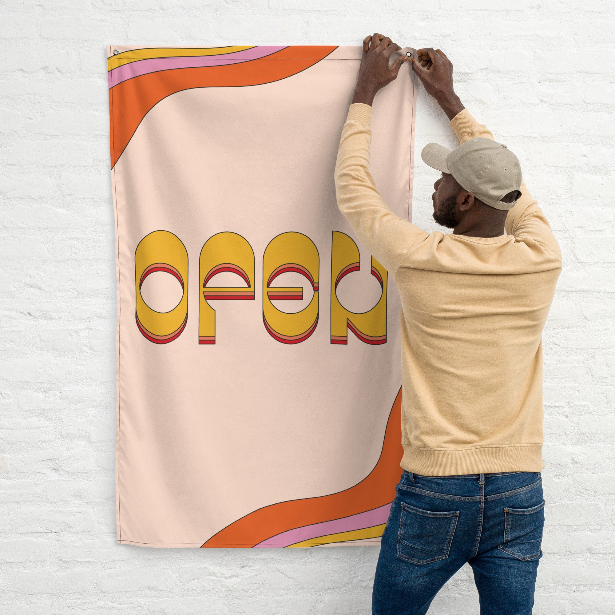 Modern Disco Flag Open Sign Colorful Unique 70s Retro Groovy Decor ...