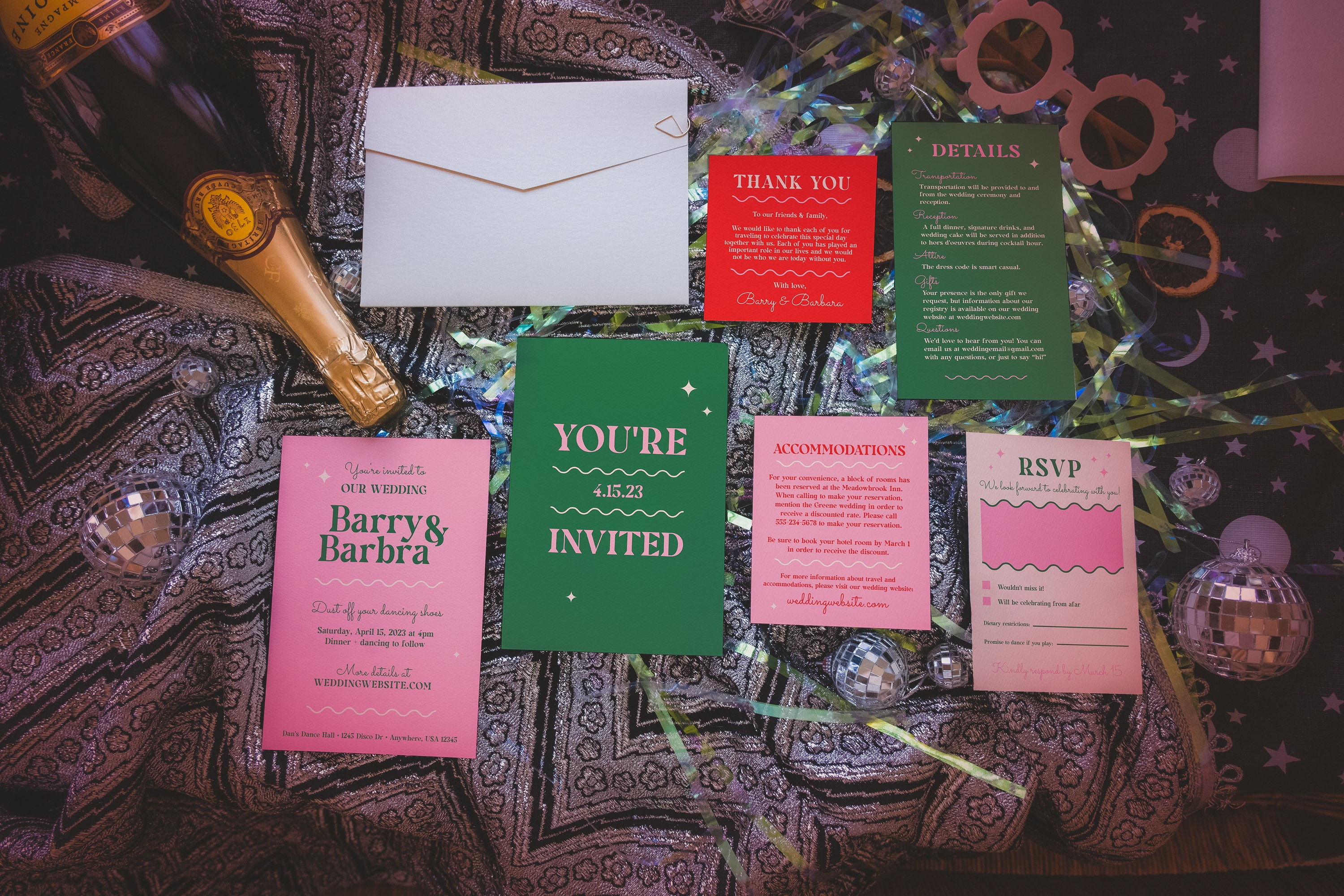 Modern Disco DIY Printable Wedding Invitation Colorful Unique 70s Retro ...