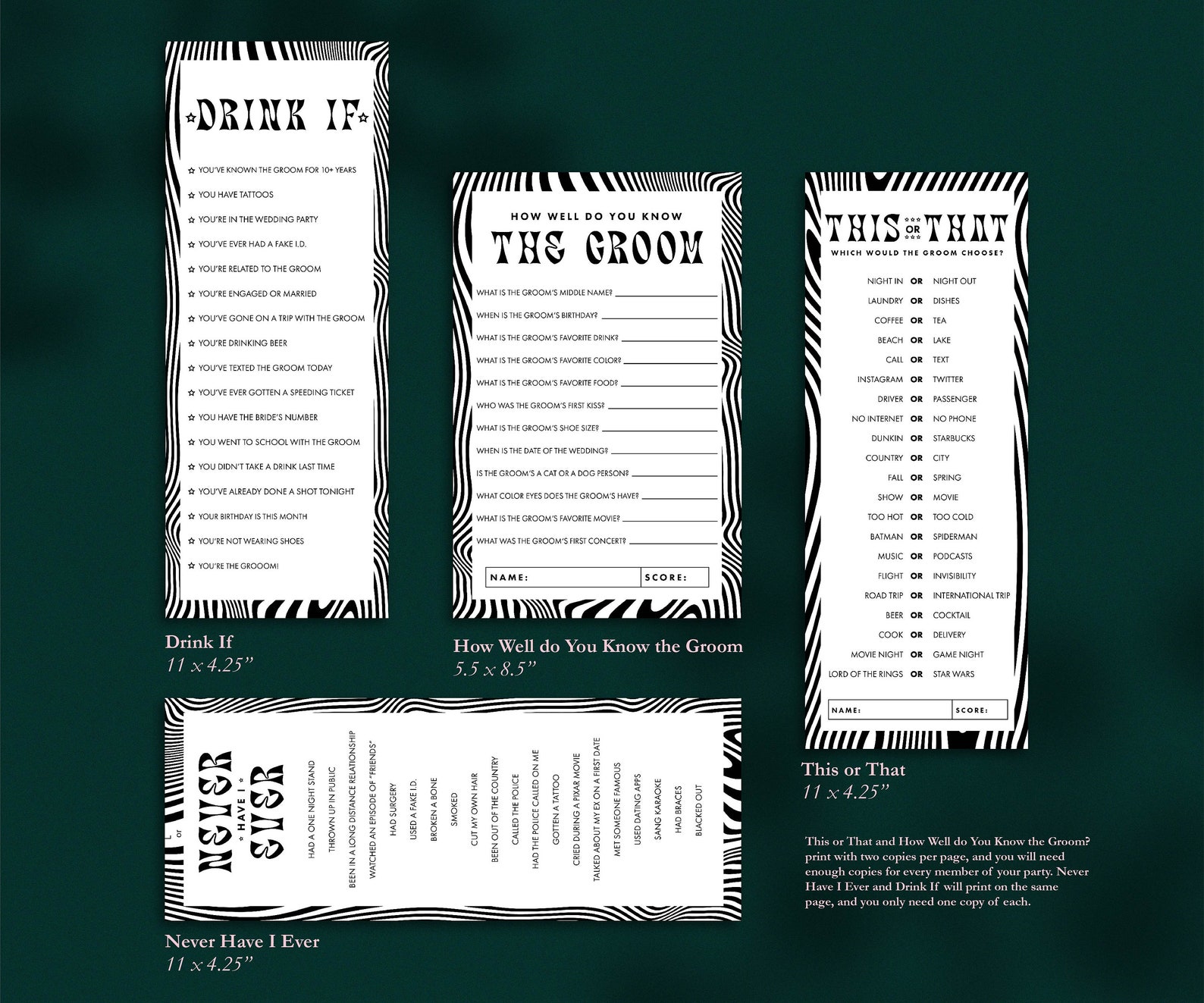 DIY Printable Bachelor Party Games Pack of 4 Never Have I - Etsy