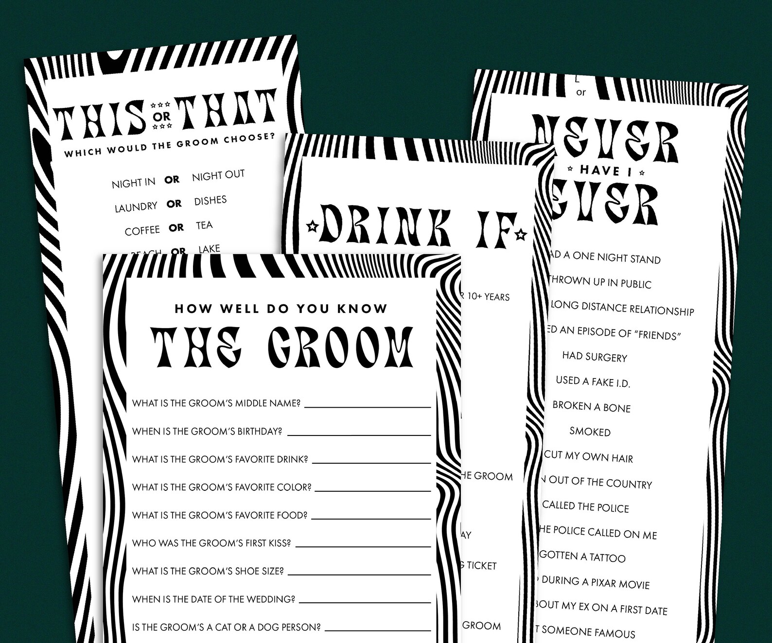 DIY Printable Bachelor Party Games Pack of 4, Never Have I Ever, How ...