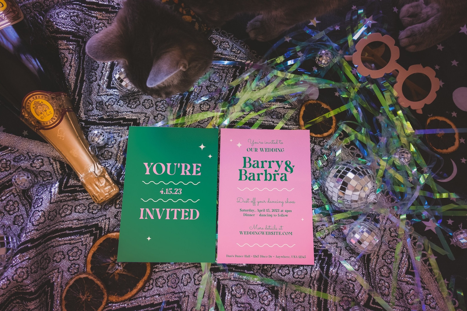 Modern Disco DIY Printable Wedding Invitation Colorful Unique 70s Retro ...