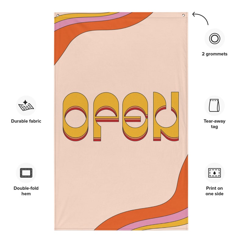 Modern Disco Flag Open Sign Colorful Unique 70s Retro Groovy Decor ...