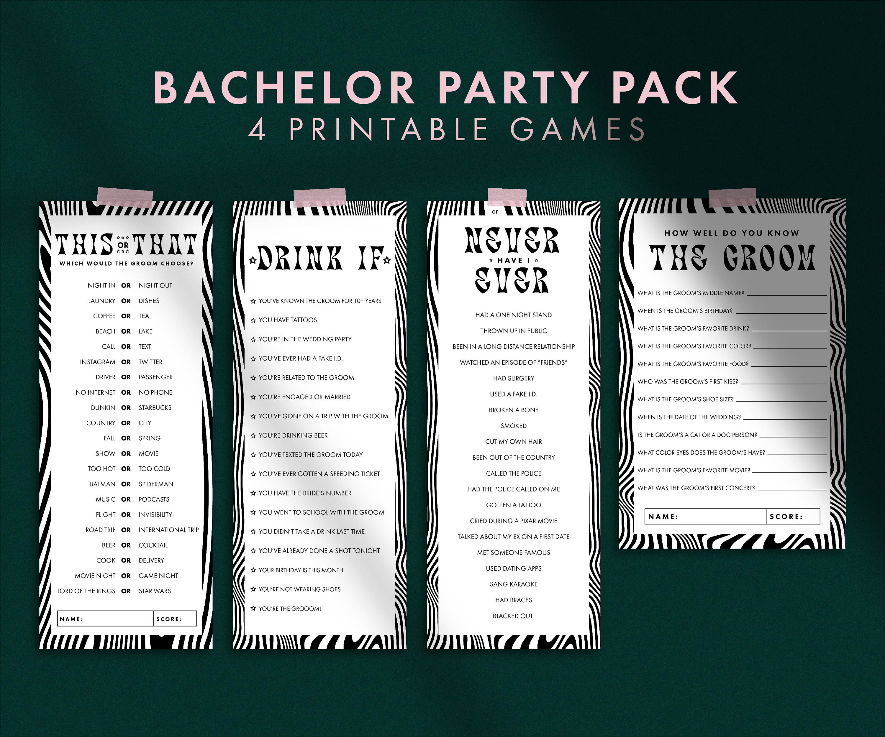 DIY Printable Bachelor Party Games Pack of 4 Never Have I - Etsy