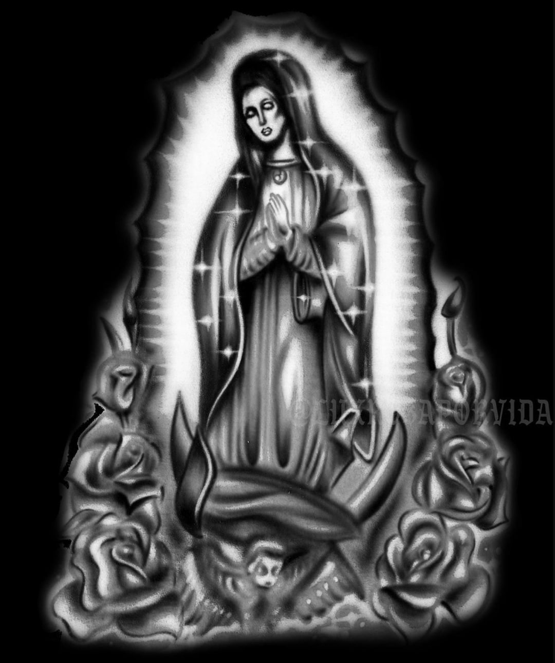 Lux Rosa 'our Lady' Virgen Guadalupe Airbrushed Black Tapestry ...