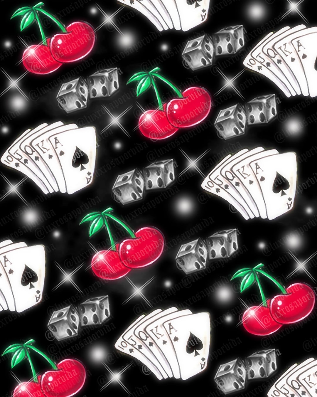 Y2K Airbrush Cherry Dice Backdrop ‘risk It All’ Vegas Cards | Black ...