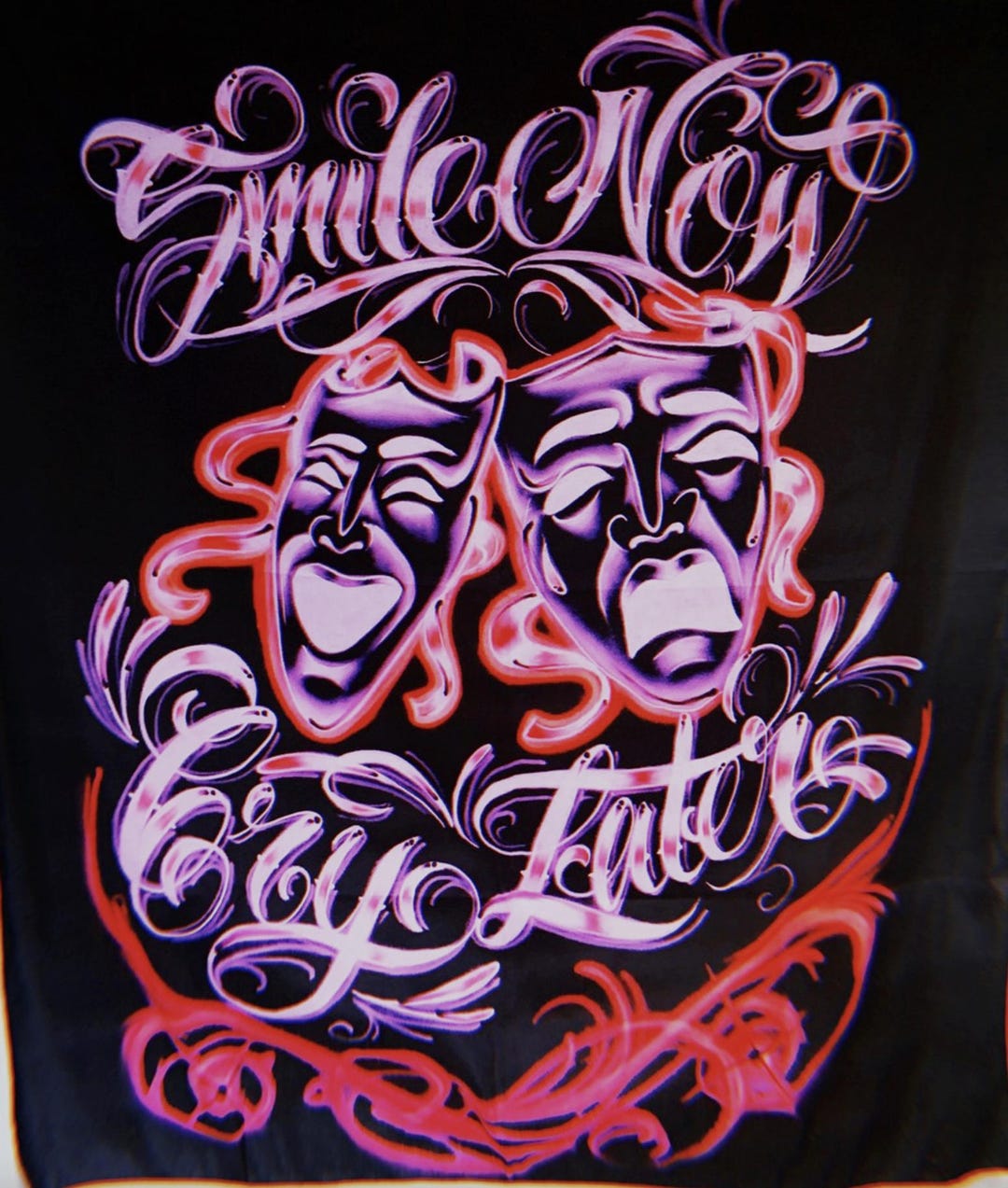 Lux Rosa 'smile Now Cry Later' Pink/purple Neon Tapestry Photography ...