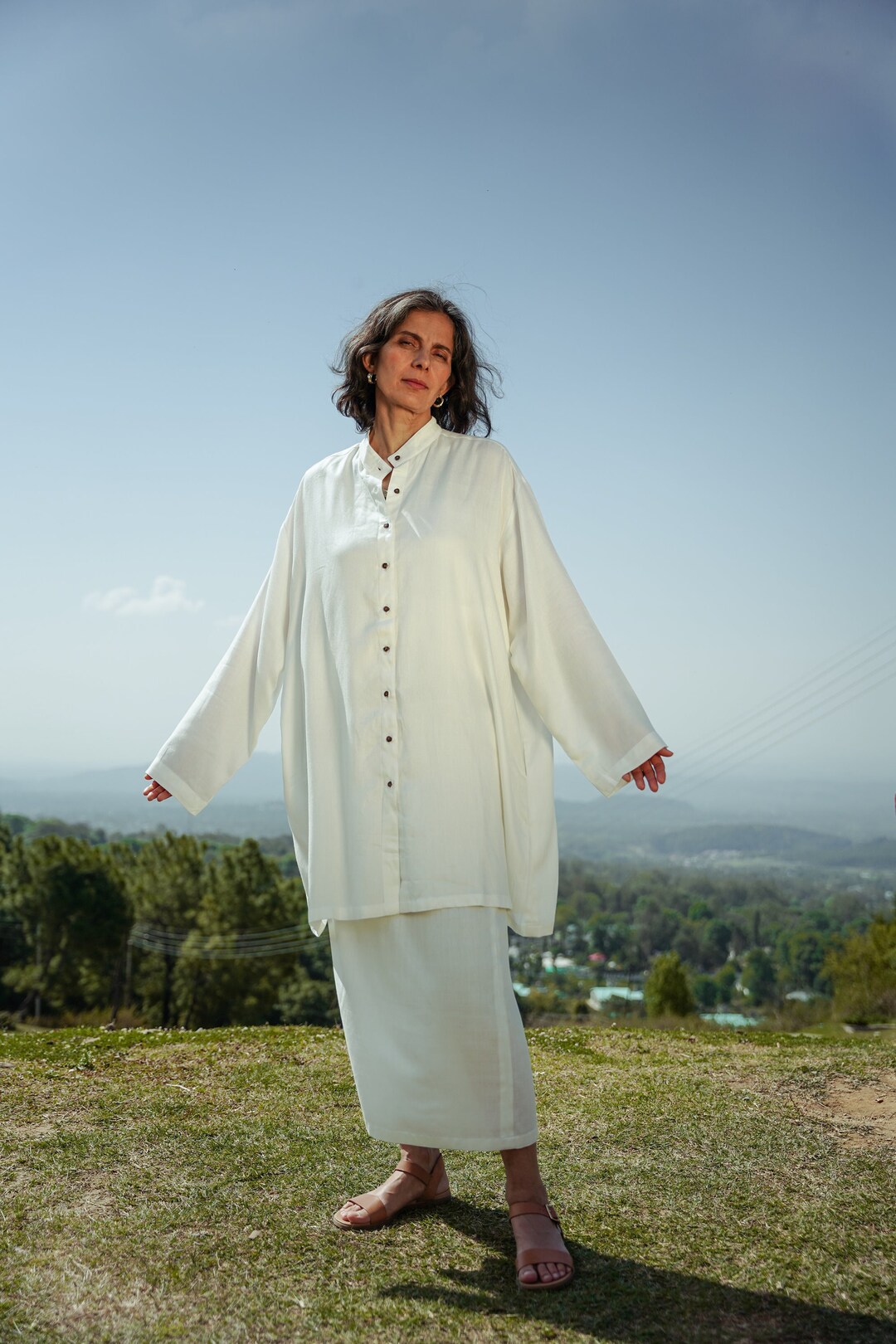 Simple Full Sleeves Kurta, Button Down Shirt, Lightweight Dress, Loose ...