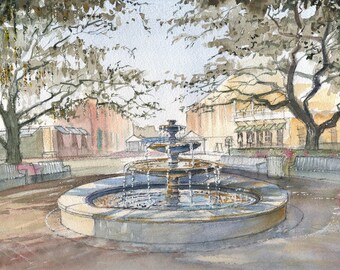 Fountain Art Print,watercolor Artwork,watercolor Print Wall Art,water ...