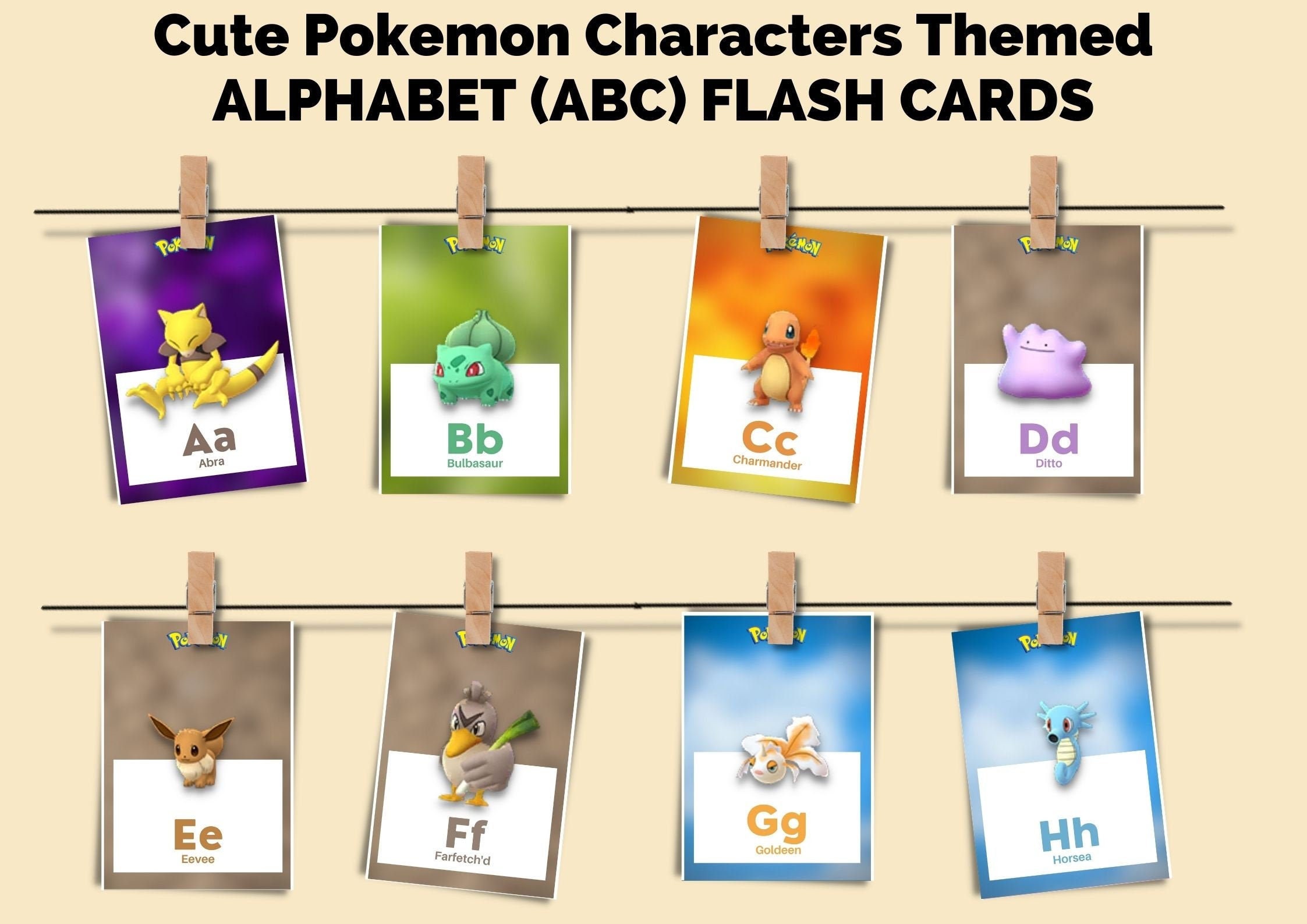 Digital Cute POKEMON theme alphabet ABC flash cards Nursery | Etsy