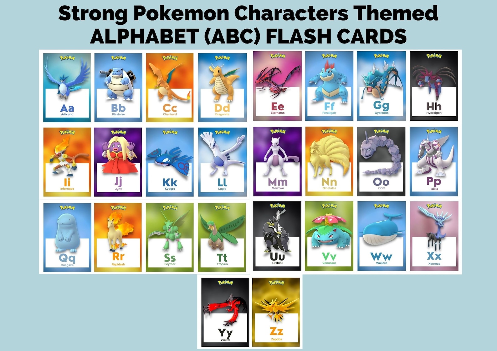 Digital Strong POKEMON theme alphabet ABC flash cards | Etsy