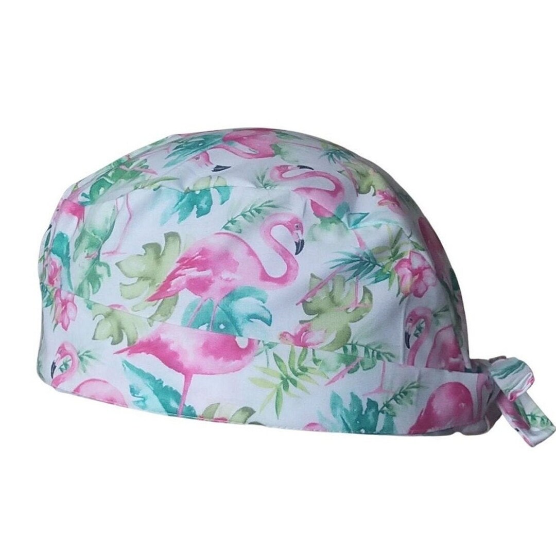 Scrub Cap, Surgical Cap, Pink Flamingo and Pastel Leaves Design, 3 ...