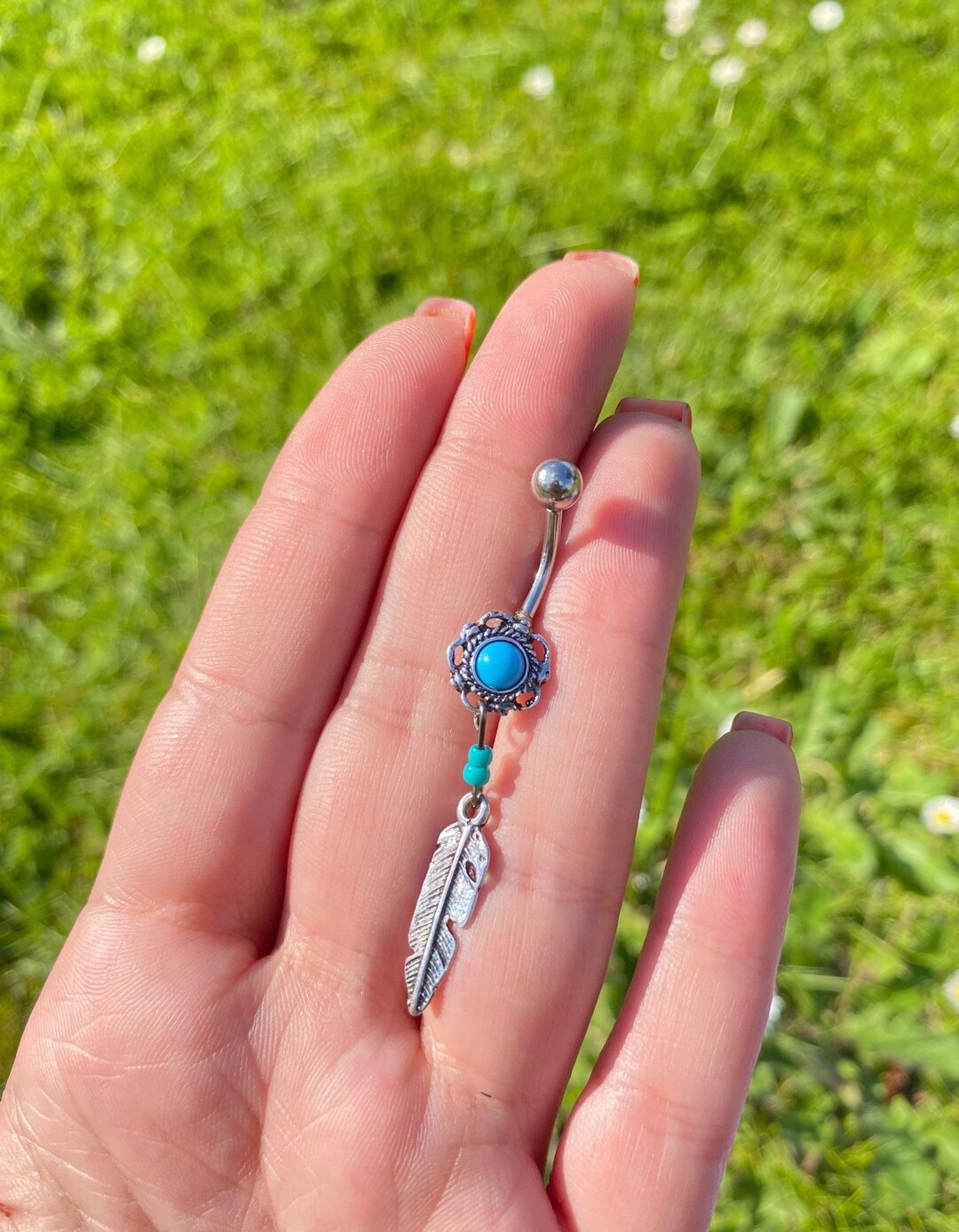 Feather Belly Ring | Silver Navel Piercing | Bohemian Belly Button ...