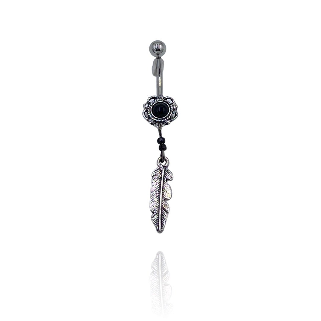 Feather Belly Ring | Silver Navel Piercing | Bohemian Belly Button ...