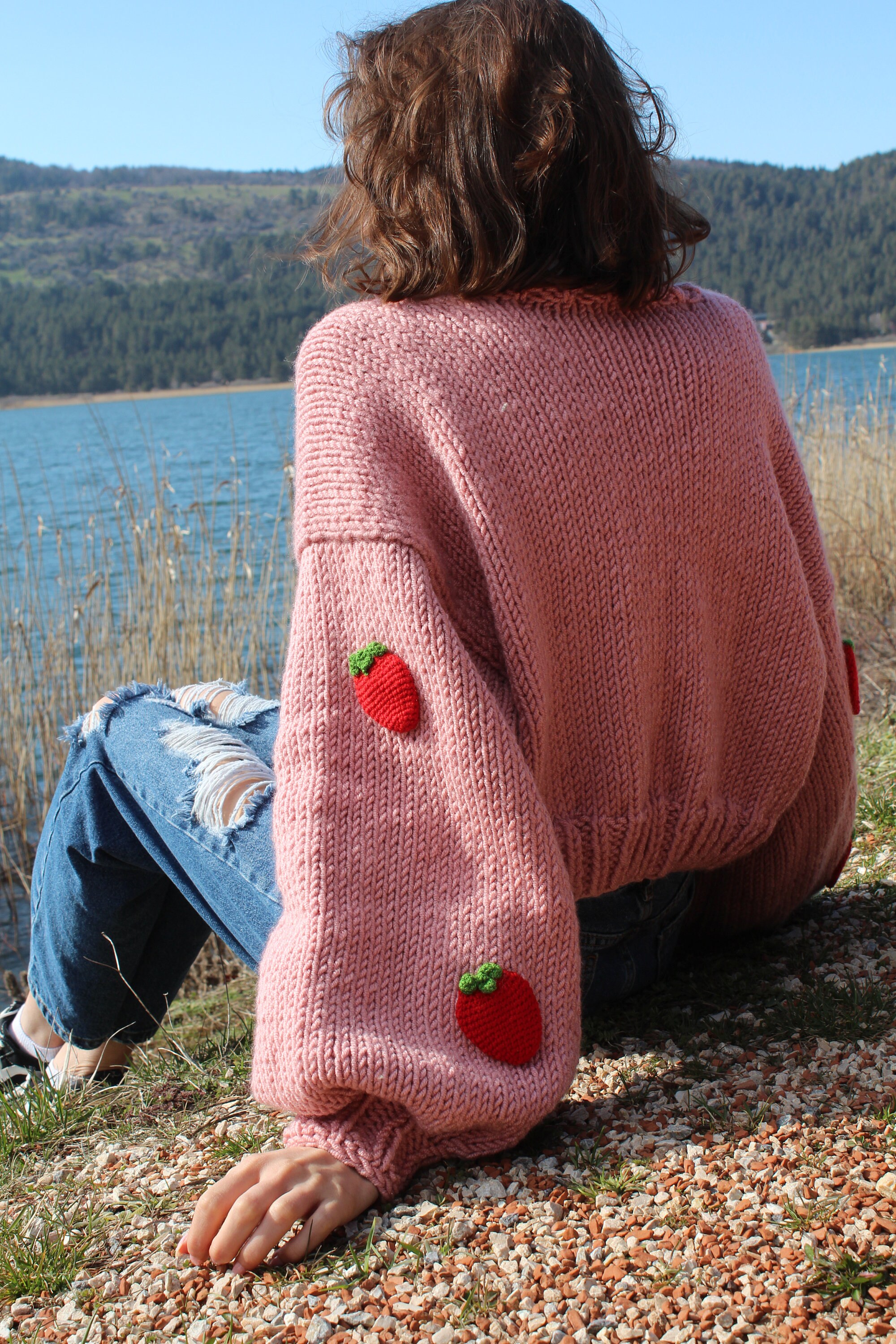 Strawberry Cardigan | Women Cardigan | Handmade & Unique |chunky Knit ...