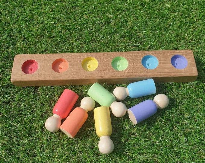 6 Rainbow Color Sorting Peg Dolls On Board Sorting Toy Rainbow