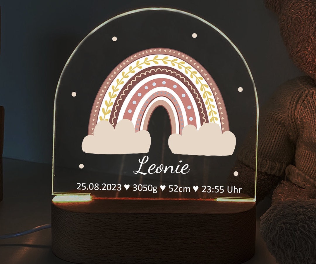 Nachtlicht personalisiert, Geschenk zur Geburt, Babygeschenk, Nachtlicht geburt, Nachttischlampe ...