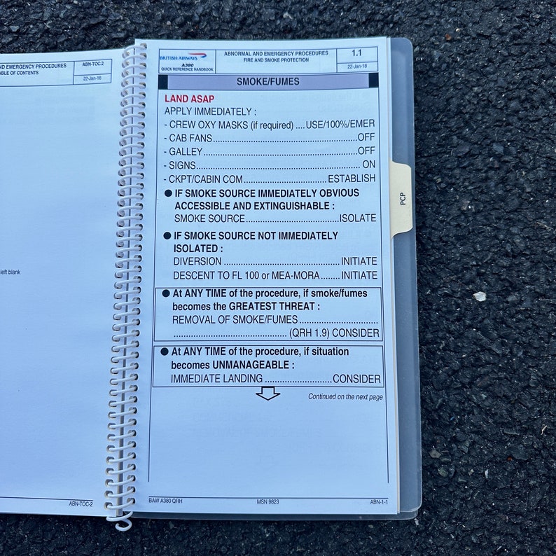 Airbus A380 British Airways BA QRH Quick Reference Handbook Flight Crew ...