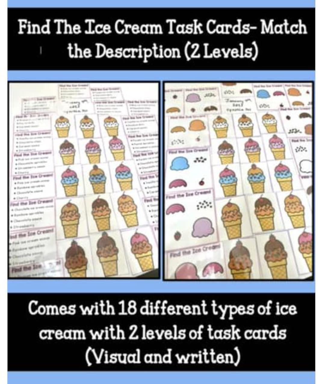 Find the Ice Cream - Match the Description (2 Levels) (SPED, ABA, ASD ...