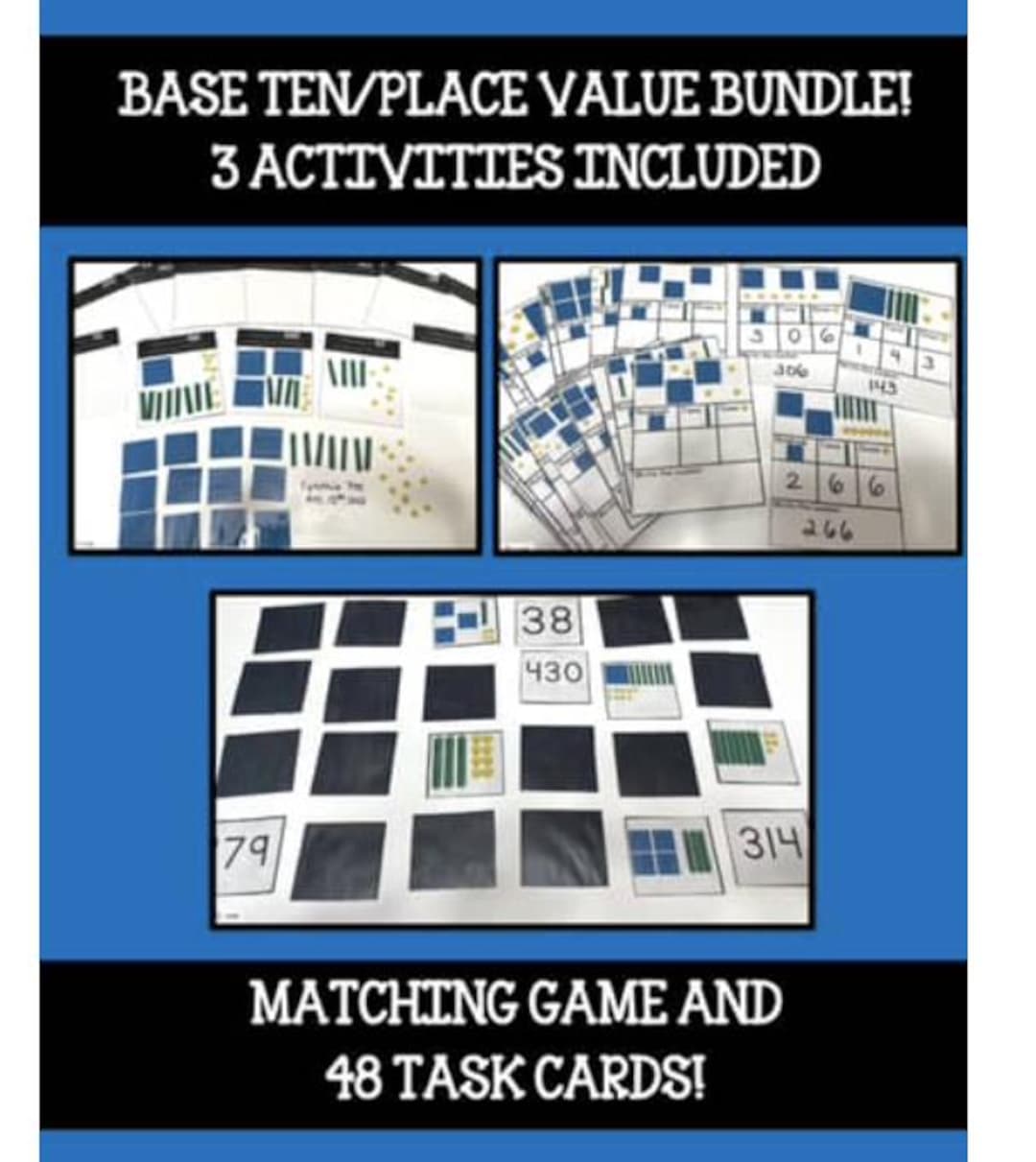 Base Ten/place Value Bundle (matching Game and 48 Task Cards) - Etsy