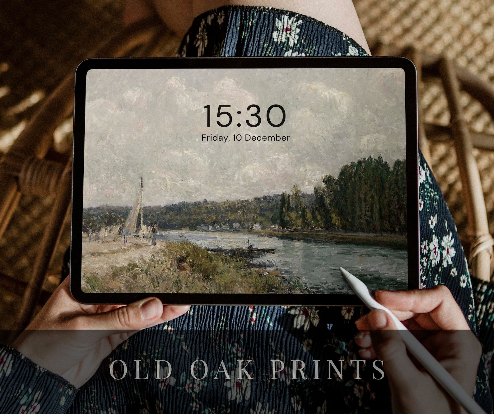 French Country iPad Wallpaper: Vintage River Scene (digital Download ...