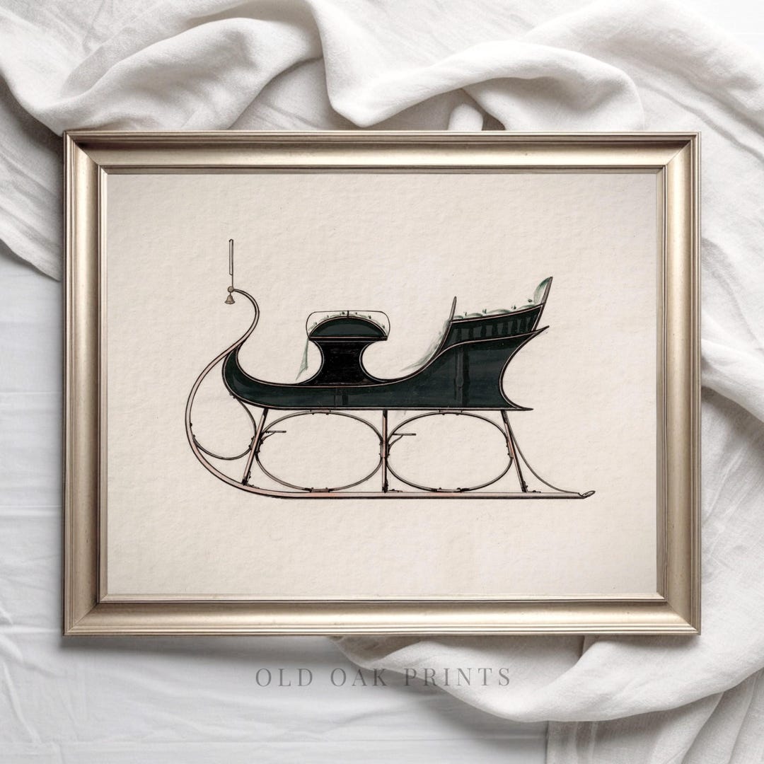 Christmas Sleigh Digital Print | Green Sleigh Vintage Painting ...