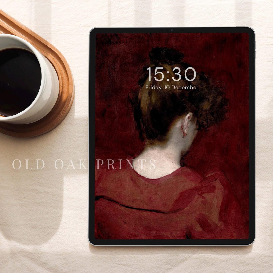 Red iPad Wallpaper | Portrait Painting Dark Red Aesthetic iPad ...