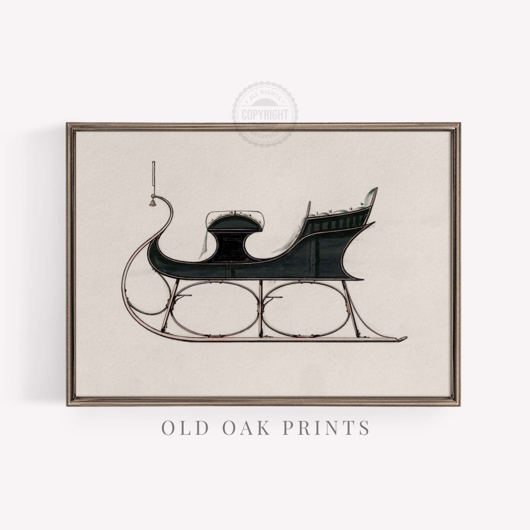 Christmas Sleigh Digital Print Green Sleigh Vintage Painting Antique ...