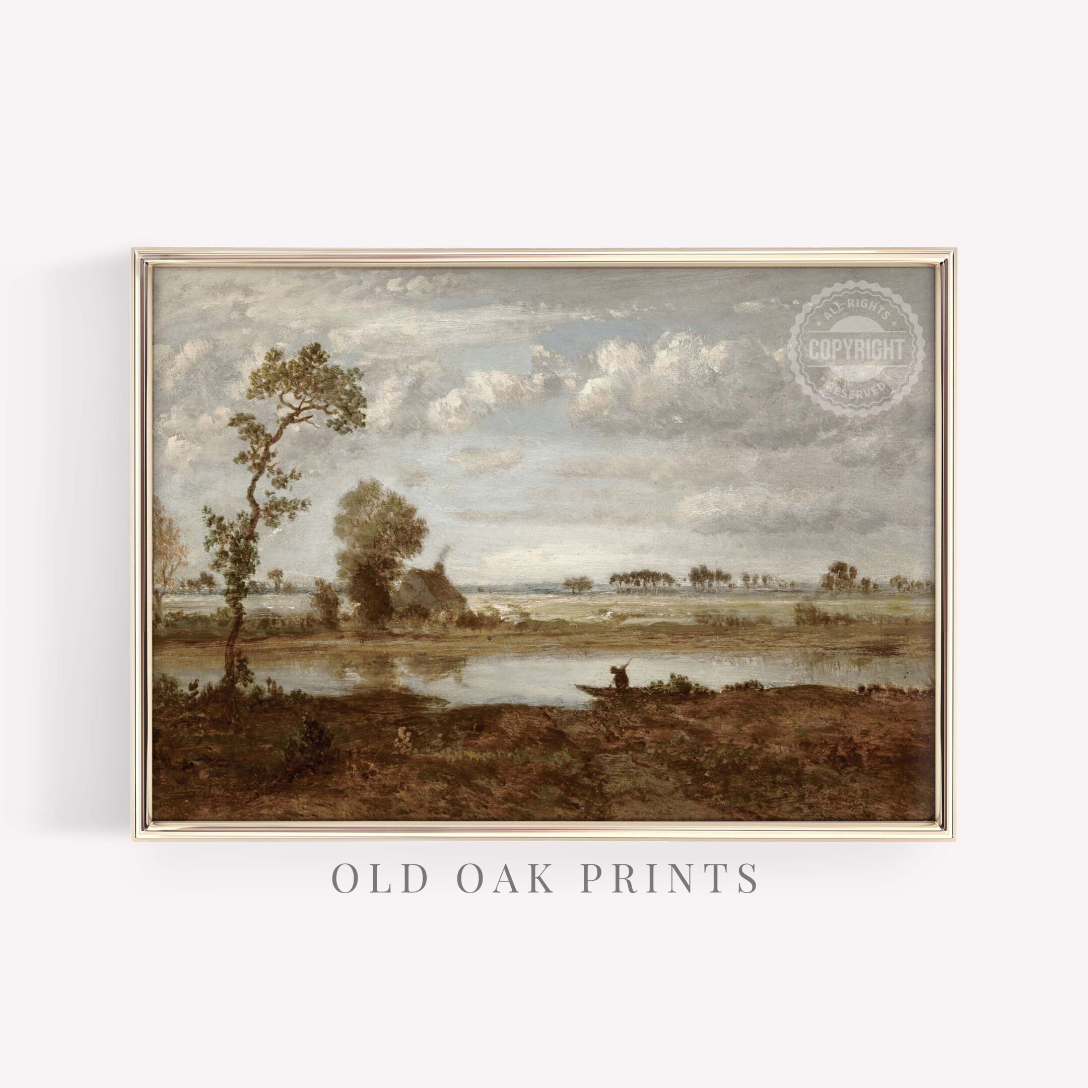Sepia Landscape Print Antique Lake Painting Farmhouse Wall - Etsy