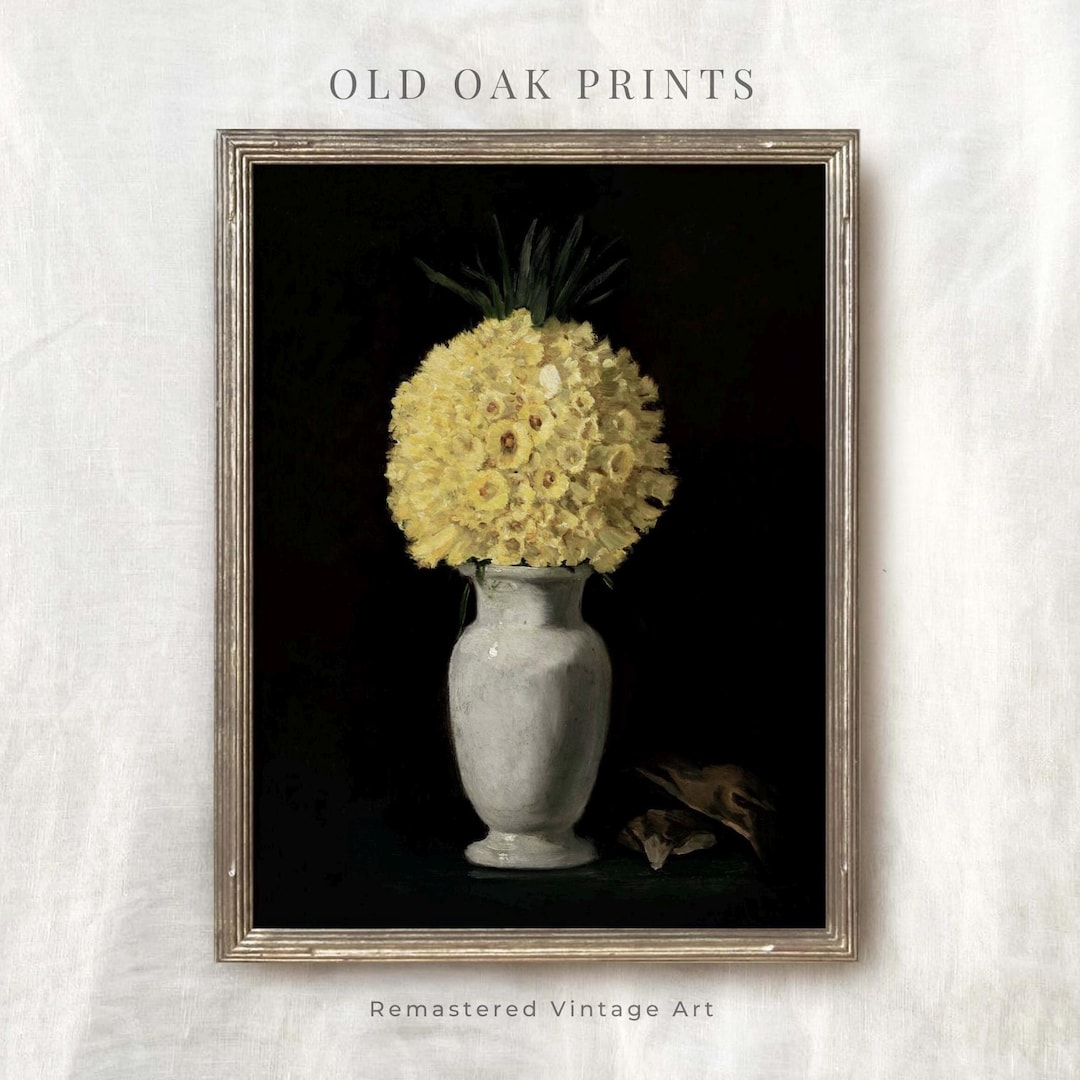 Vintage Yellow Flower | Still Life Print | Moody Flower Vase Painting ...