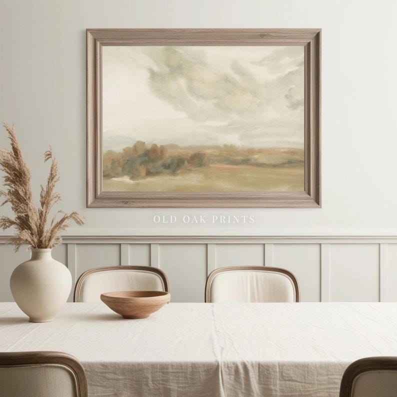 Vintage Summer Landscape Painting: Muted Cloud Art (digital Download ...