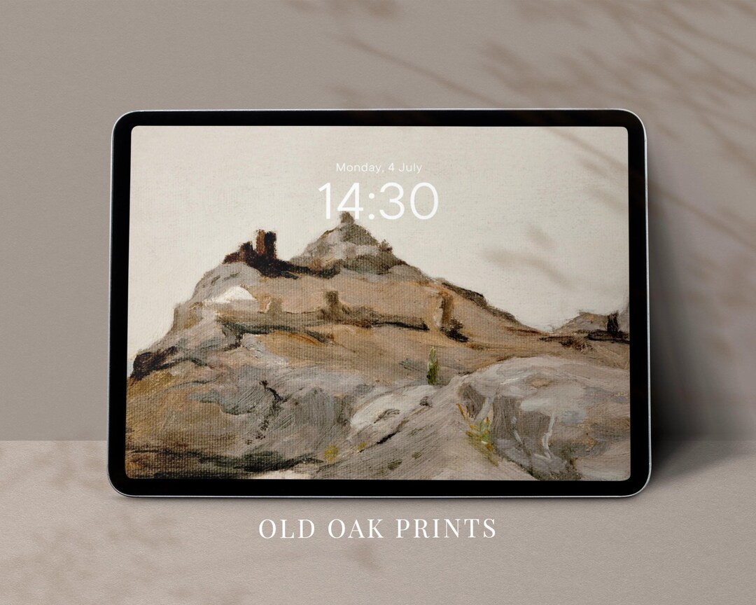 Vintage Texas Hill Country iPad Wallpaper: Beige Landscape Art (digital ...