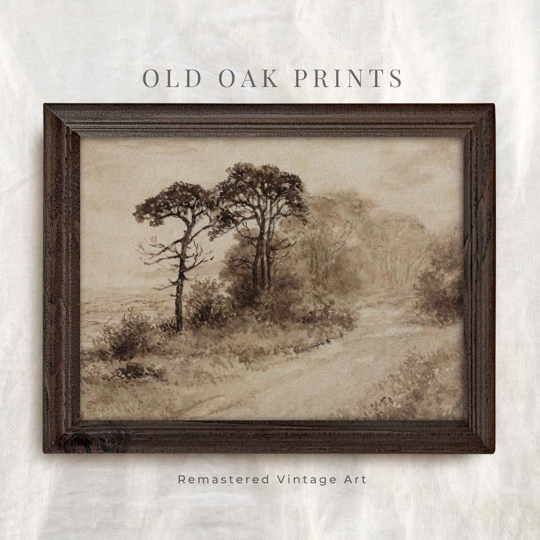 Antique Sepia Landscape Sketch: Vintage Forest Tree Art (printable) - Etsy