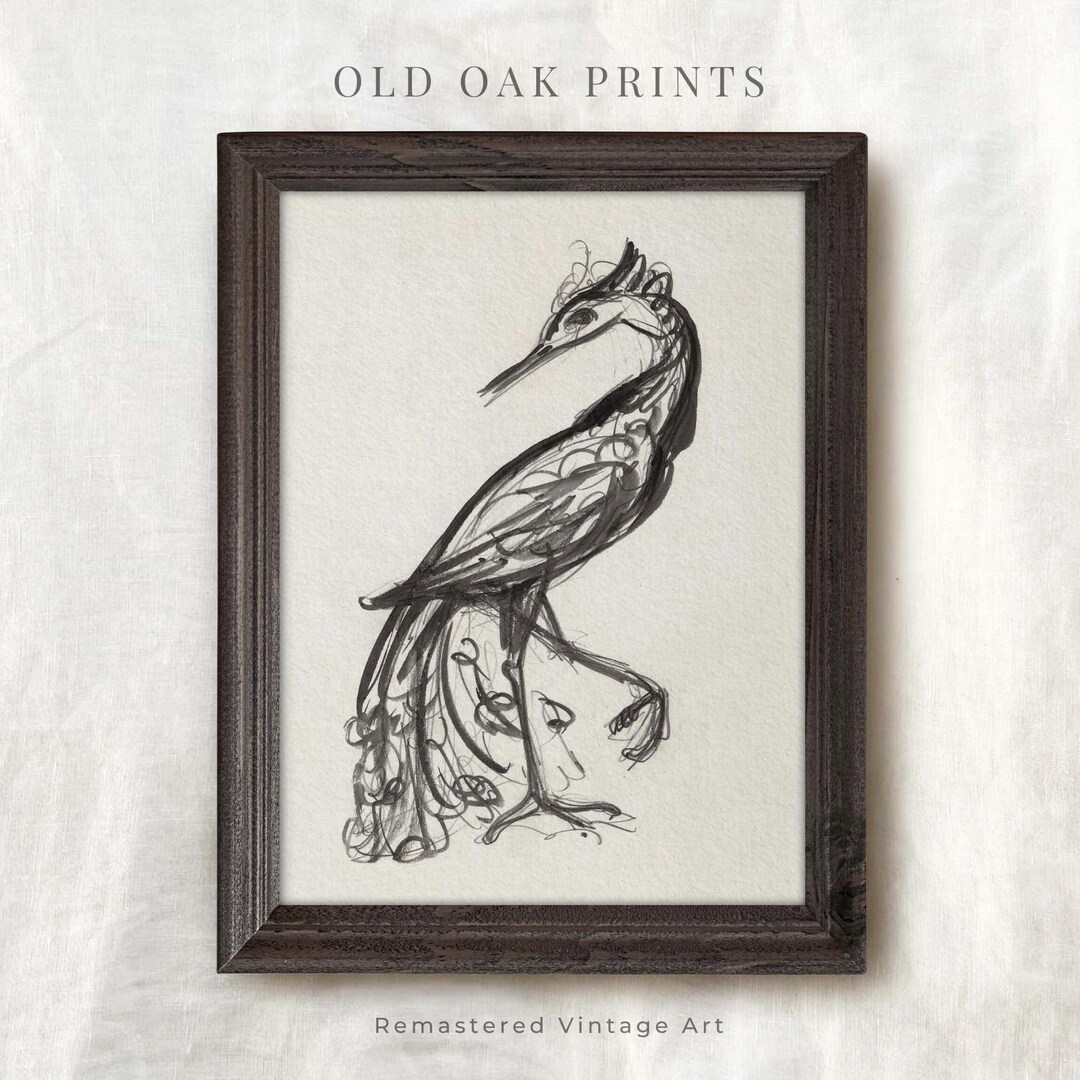 Picasso Style Bird Line Art Print: Vintage Bathroom Decor (digital ...