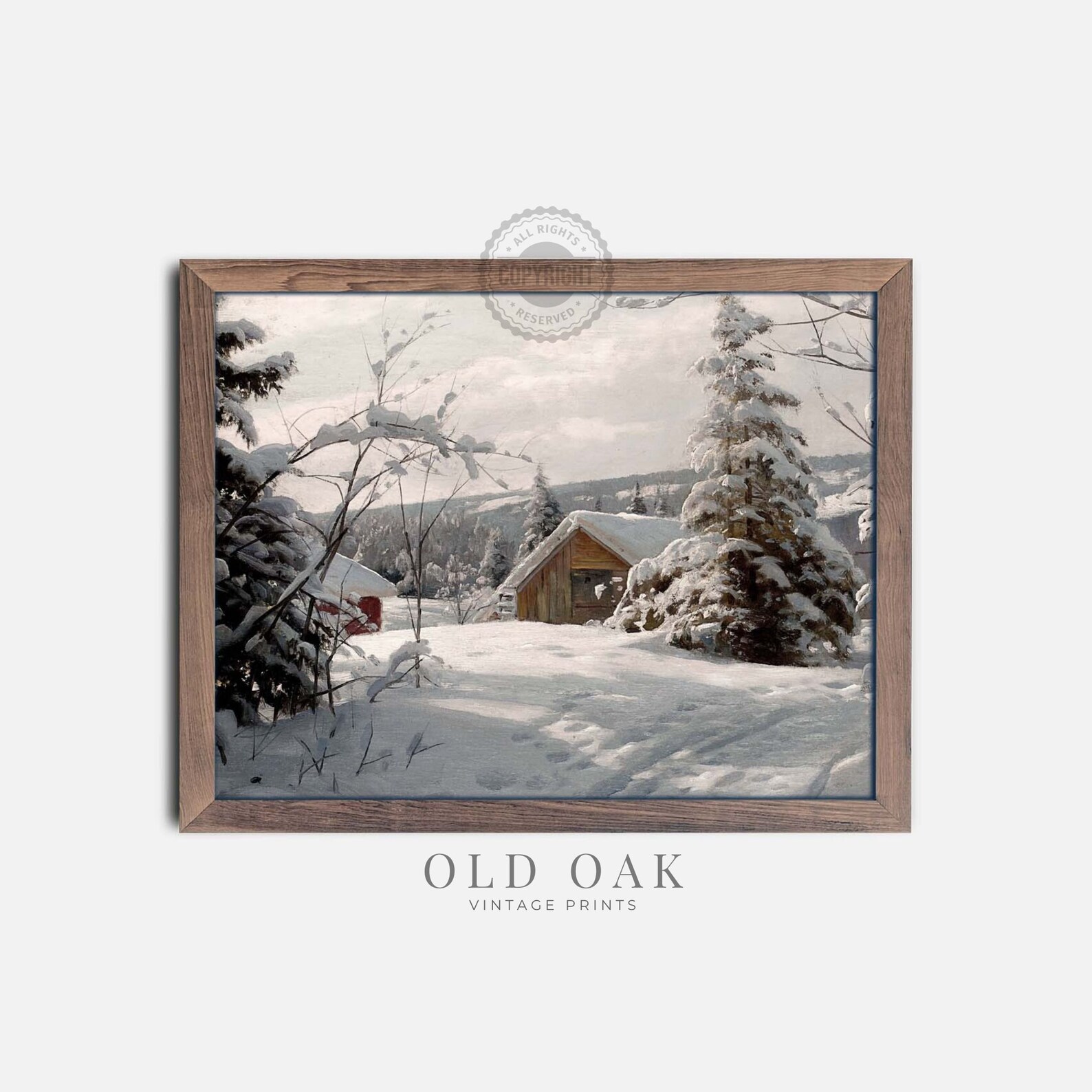 Rustic Winter Oil Painting Vintage Cottage Print Neutral - Etsy