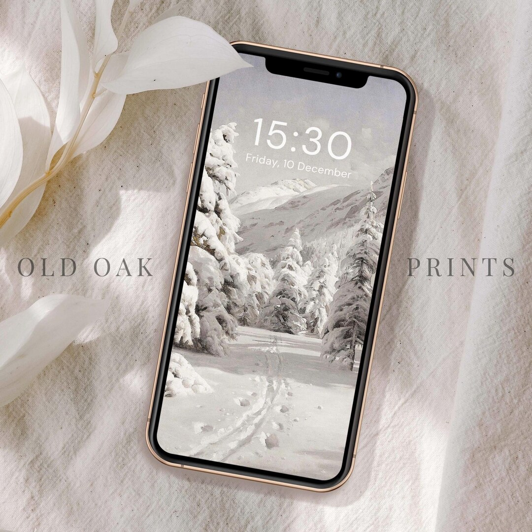 Winter Trees Phone Wallpaper: Vintage Christmas Snow Scene (digital ...