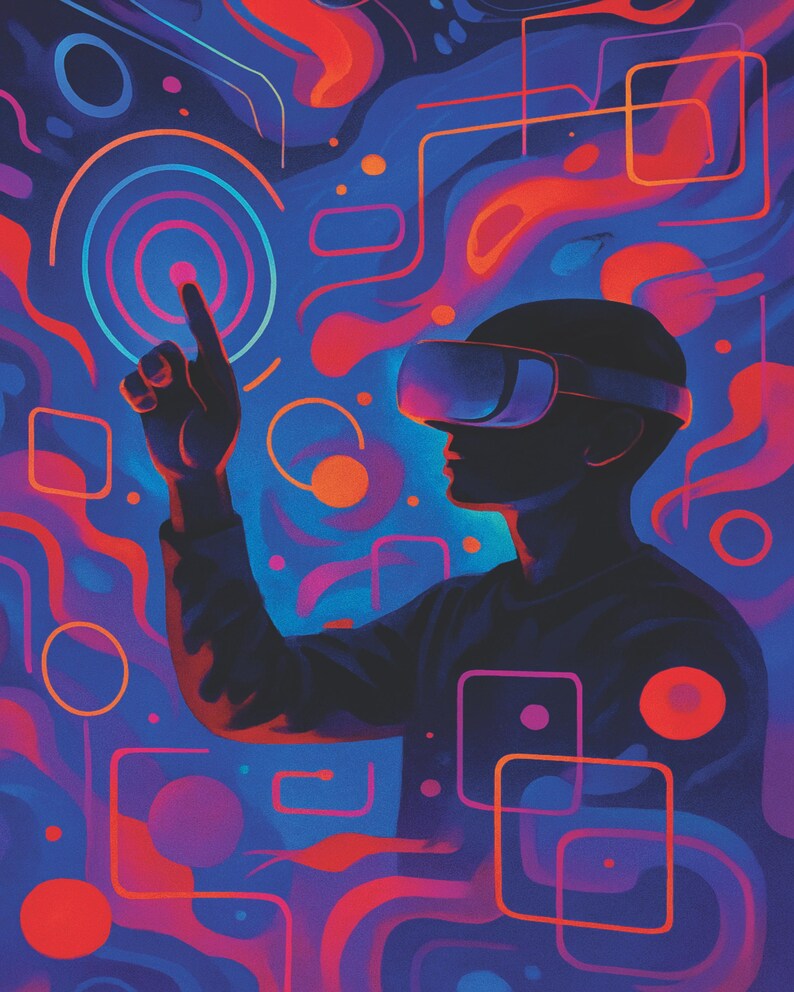 Futuristic VR Art Print – Neon Sci-fi Digital Wall Art, Virtual Reality ...