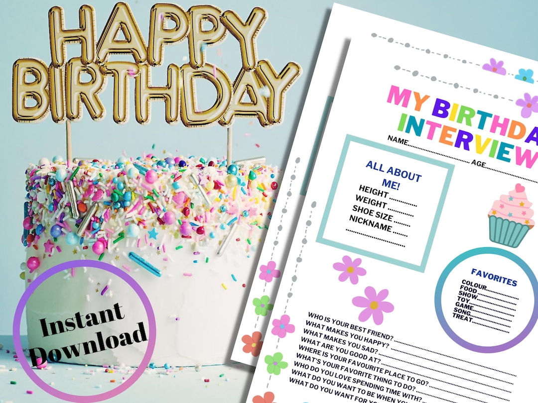 Printable Kids Birthday Interview | Annual Interview | Birthday ...