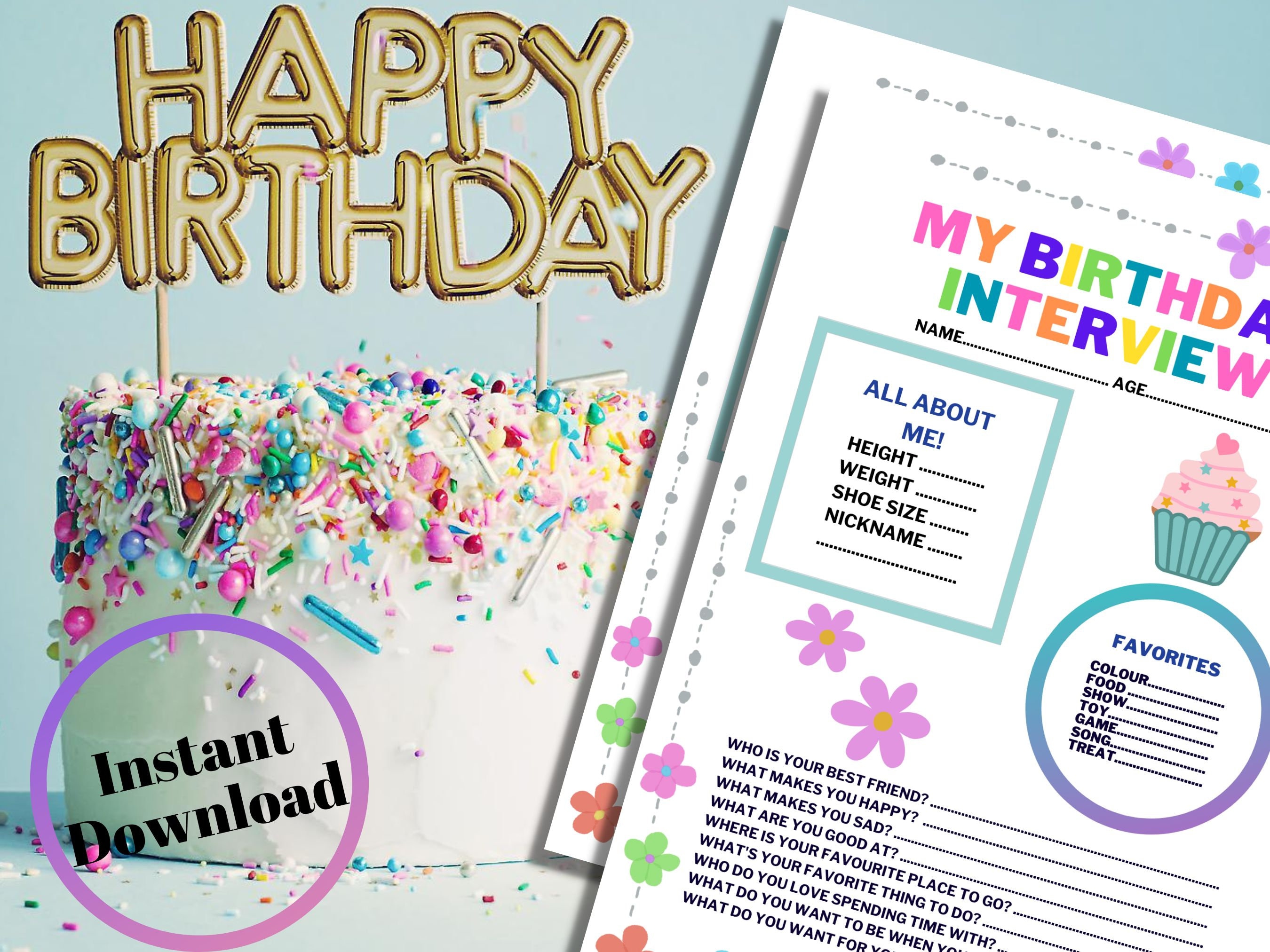 Printable Kids Birthday Interview | Annual Interview | Birthday ...
